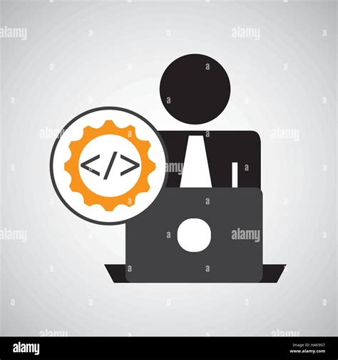 Silhouette Programmer Working Laptop Coding Icon Vector Illustration