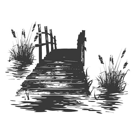 Premium Vector Silhouette Wooden Bridge Across The River Full Black