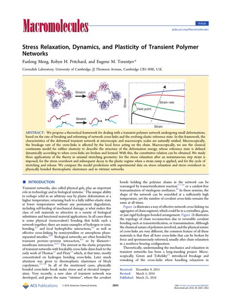 Pdf Stress Relaxation Dynamics And Plasticity Of Transient Polymer Networks