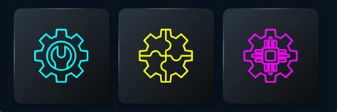 세트 라인 렌치 스패너와 기어 프로세서와 기어 검은 색 사각형 버튼 벡터 Cpu에 대한 스톡 벡터 아트 및 기타 이미지 Cpu 검은색 기계 부분 Istock