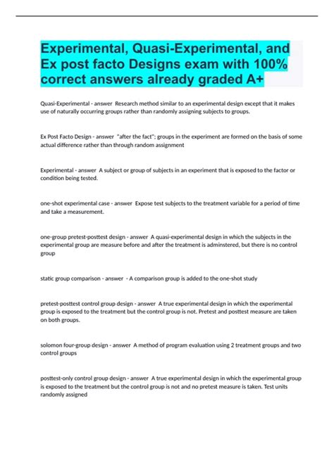 Experimental Quasi Experimental And Ex Post Facto Designs Exam With