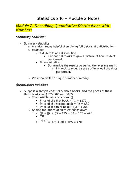 Module 2 Notes Statistics 246 Module 2 Notes Module 2 Describing