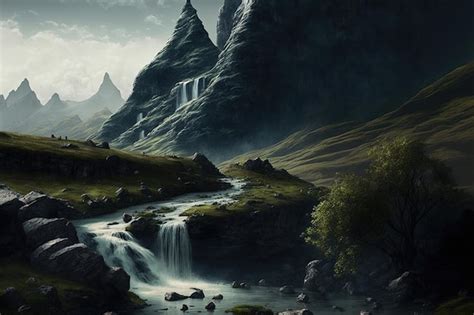 Premium Photo Waterfall In The Mountains