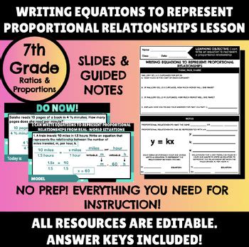 Writing Equations For Proportional Relationships Lesson Slides Notes Do Now