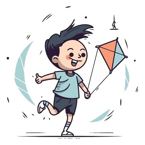 Premium Vector Cute Little Boy Playing With A Kite