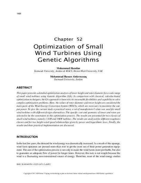 Pdf Optimization Of Small Wind Turbines Using Genetic Algorithms