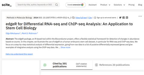 [citation report] edger for differential rna seq and chip seq analysis an application to stem