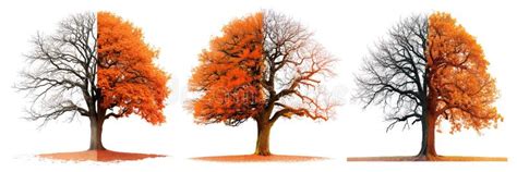 Four Seasons Trees Isolated On White Or Transparent Background Set Of Trees In Autumn Side