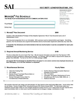 Fillable Online MICRO K PLAN INSTALLATION KIT Security Administrators Inc Fax Email Print