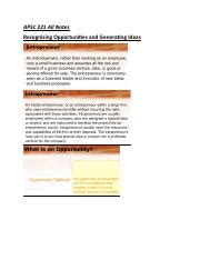 APSC 221 All Notes Pdf APSC 221 All Notes Recognizing Opportunities And Generating Ideas