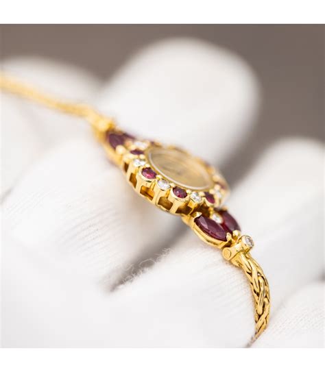 A Barthelay Alexis Barthelay Vintage 18k Solid Yellow Gold Diamond And Ruby Ladies Cocktail
