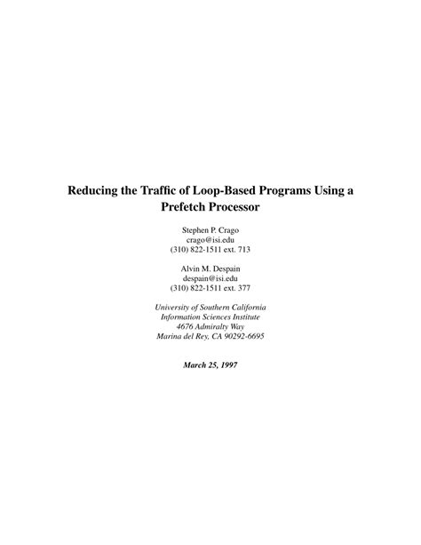 Pdf Reducing The Traffic Of Loop Based Programs Using A Prefetch