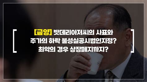 금양 밧데리아저씨의 사표와 주가의 하락 불성실공시법인지정최악의 경우 상장폐지까지 Youtube