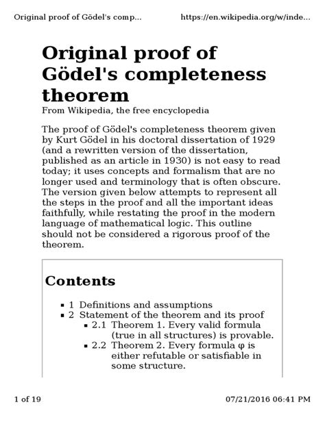 original proof of gödel s completeness theorem theorem mathematical