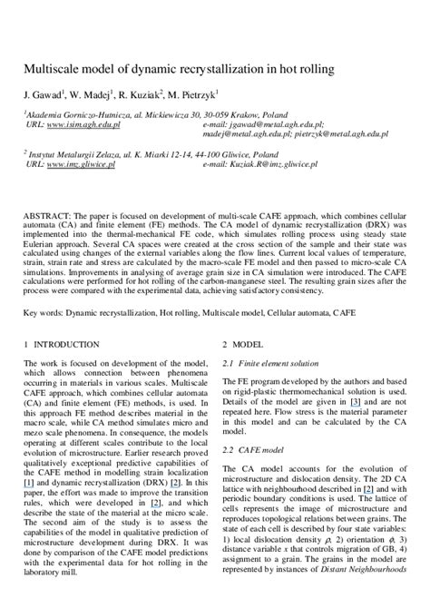 Pdf Multiscale Model Of Dynamic Recrystallization In Hot Rolling
