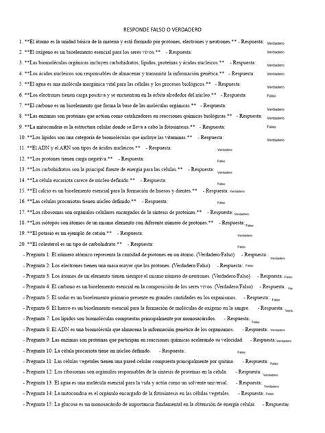 El Juego Del True O False Con Biología Contemporánea Pdf