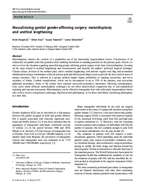 Pdf Masculinizing Genital Gender Affirming Surgery Metoidioplasty