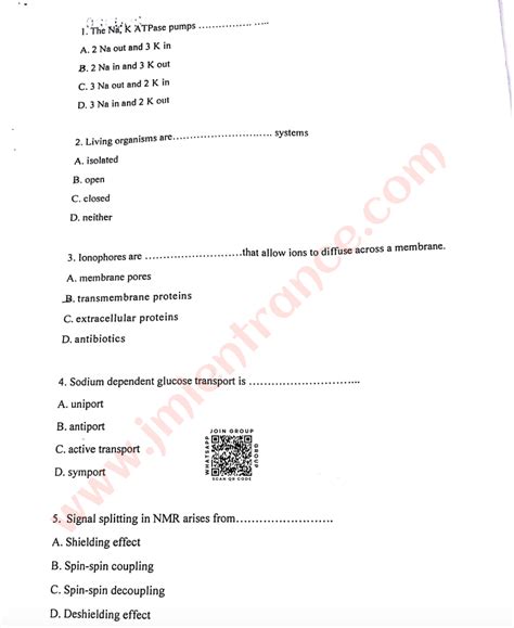 Msc Biochemistry 2025 Jamia Entrance Question Paper Jmientrance