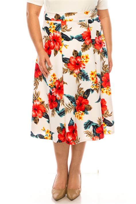Womens Plus Size Classic Floral Print Flared Lightweight Midi A Line