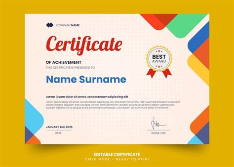 현대적이고 추상적인 인증서 디자인 서식 파일 프리미엄 Psd 파일