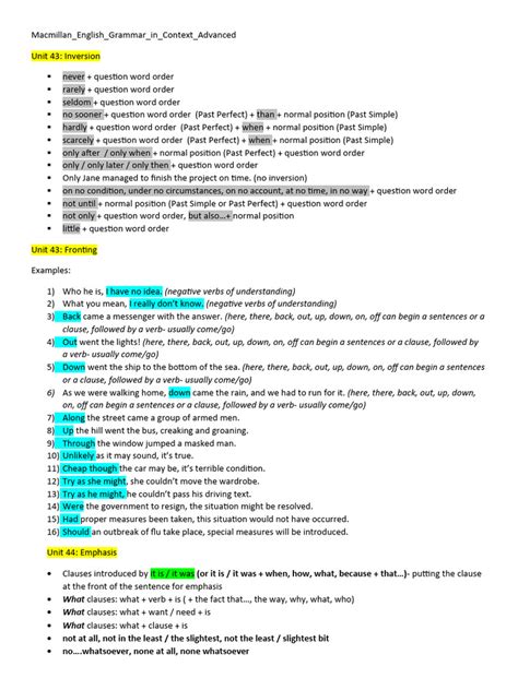 Inversionfrontingemphasismacmillan Pdf Question Perfect Grammar