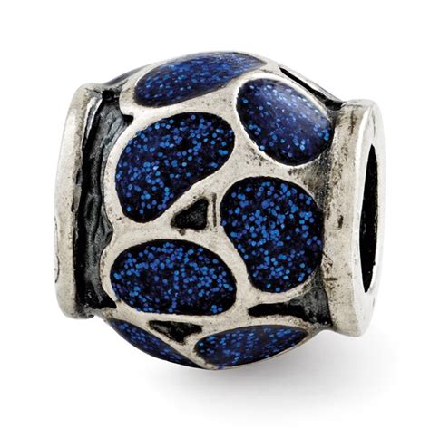 Sterling Silver Reflections Blue Enamel With Sparkles Bead Qrs2794