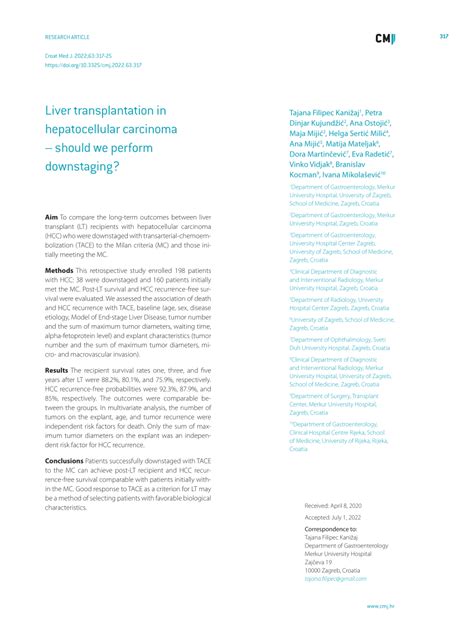 Pdf Liver Transplantation In Hepatocellular Carcinoma Should We
