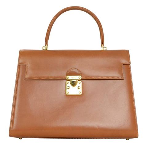 Fendi Vintage Tan Leather Kelly Style Handle Bag W Strap Ghw For Sale