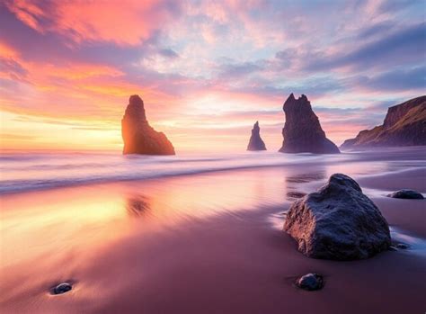 Sea Stacks At Sunset Premium Ai Generated Image
