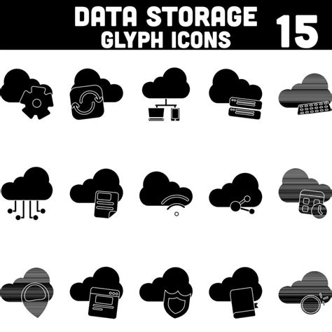 Glyph Style Data Storage Icon Set On White Background Vector Art At Vecteezy