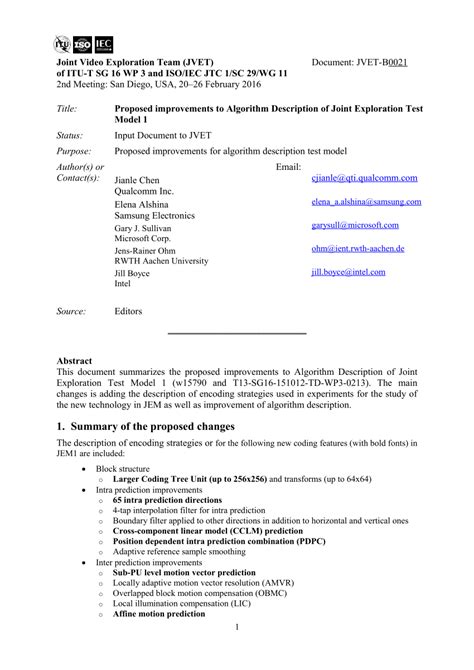 Pdf Jvet B0021 Proposed Improvements To Algorithm Description Of