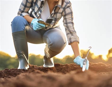 Farmer Checking Soil Quality With Soil Sample Kit Premium Ai