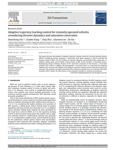 Pdf Adaptive Trajectory Tracking Control For Remotely Operated Vehicles Considering Thruster