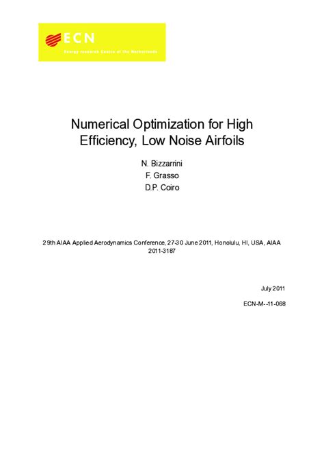 Pdf Numerical Optimization For High Efficiency Low Noise Airfoils