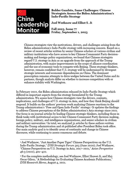 Joel Wuthnow And Elliot S Ji Clm Issue 77 September 2023 Pdf China World Politics