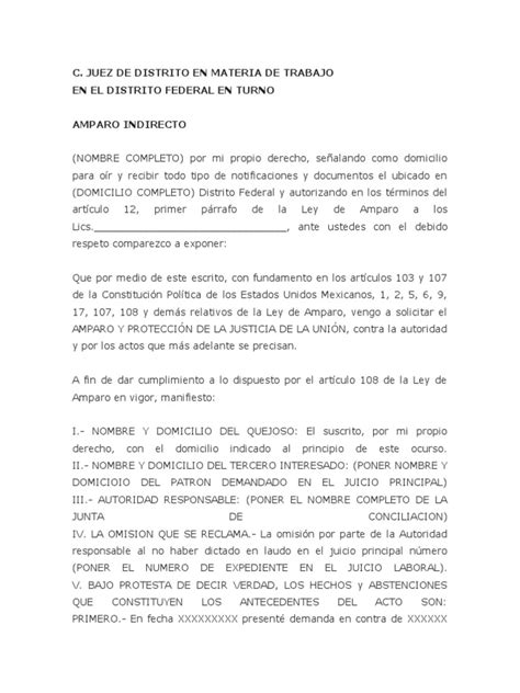 Formato Amparo Indirecto Laboral Pdf