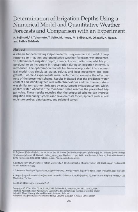 Pdf Determination Of Irrigation Depths Using A Numerical Model And Quantitative Weather