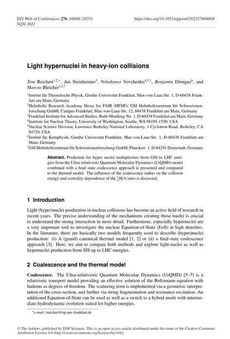 Pdf Light Hypernuclei In Heavy Ion Collisions