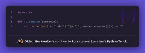 Gideonbuckwalters Solution For Pangram In Python On Exercism