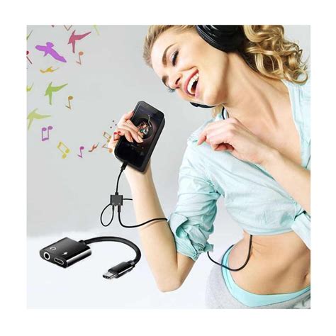 Черен адаптер 2 в 1 Слушалки и Usb Type C зарядно със сплитер за 3 5 Mm жак Emag Bg