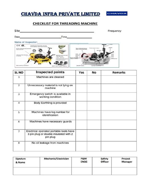 checklist for threading machine pdf
