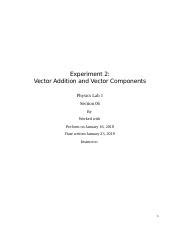 Experiment 2 Docx Experiment 2 Vector Addition And Vector Components Physics Lab 1 Section 06