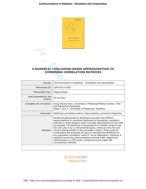 Pdf A Numerical Likelihood Based Approach To Combining Correlation Matrices