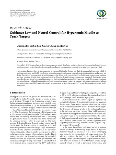 Pdf Guidance Law And Neural Control For Hypersonic Missile To Track Targets