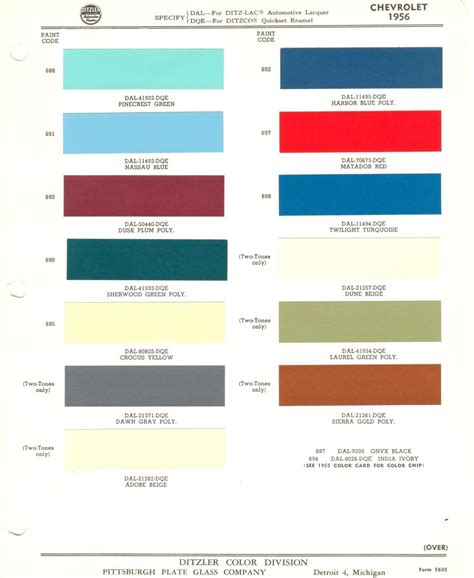 1956 Chevy Color Code 1955 1957 Trim Tag Codes