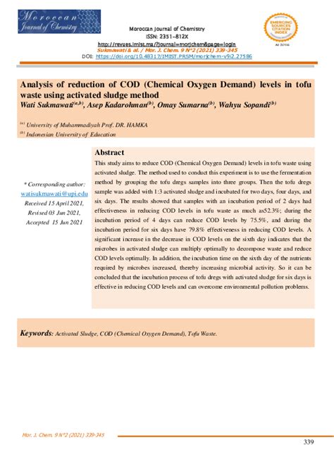 Pdf Analysis Of Reduction Of Cod Chemical Oxygen Demand Levels In