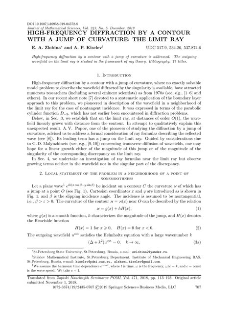 Pdf High Frequency Diffraction By A Contour With A Jump Of Curvature