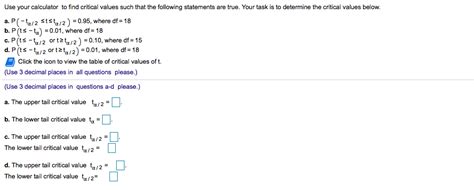 Solved Use Your Calculator To Find Critical Values Such That Chegg Com