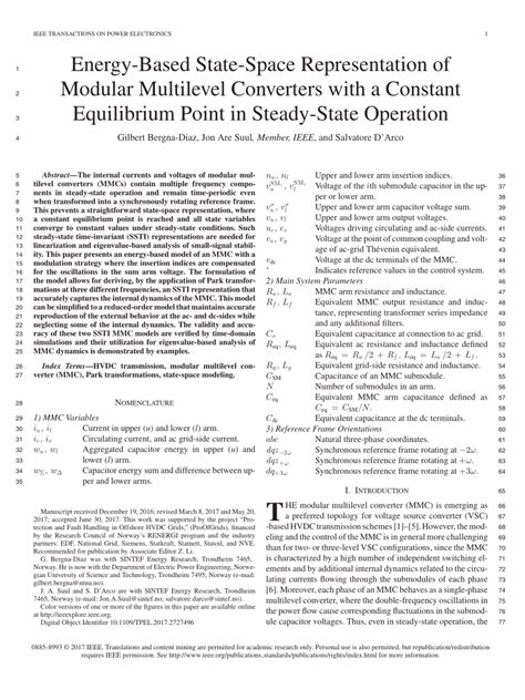 Pdf Energy Based State Space Representation Of Modular Multilevel