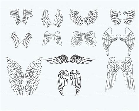 Hand Drawn Angel Wings Vg 011 Digital Clipart Printable Images Vectors